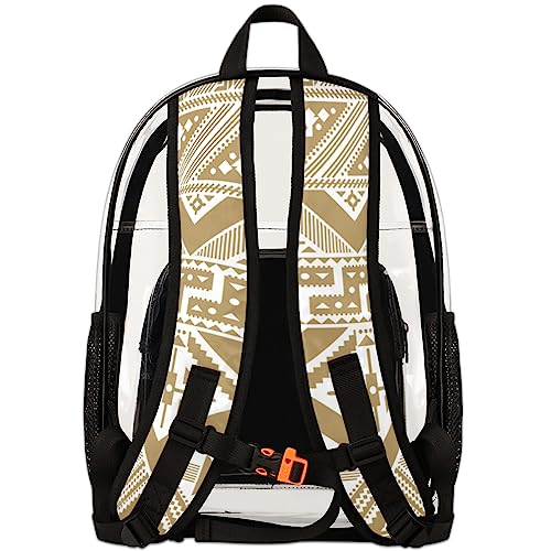 Aztec Heavy Duty Clear Backpack Stadium Approved, American Native Ethnic Geometric Western Boho PVC Transparent Large Backpack See Through for Women Men Work Travel