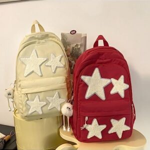 JHTPSLR Preppy Backpack Y2K Aesthetic Backpack Fluffy Stars Patchwork Aesthetic Backpack Cute Y2K Book Bags Backpack Supplies (Red)