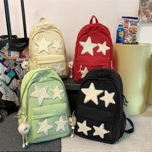 JHTPSLR Preppy Backpack Y2K Aesthetic Backpack Fluffy Stars Patchwork Aesthetic Backpack Cute Y2K Book Bags Backpack Supplies (Red)