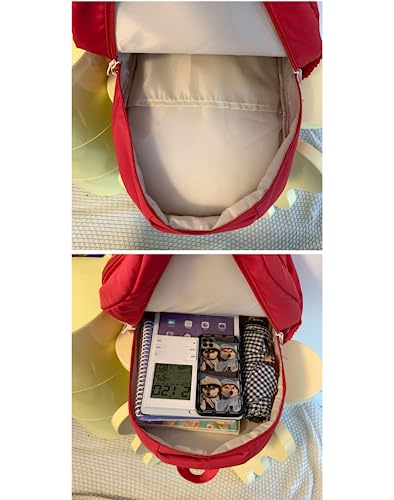 JHTPSLR Preppy Backpack Y2K Aesthetic Backpack Fluffy Stars Patchwork Aesthetic Backpack Cute Y2K Book Bags Backpack Supplies (Red)