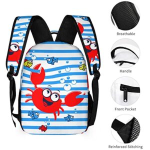 Niapessel Kids Backpack for School, Funny Crab on Blue Stripe Pattern Students Bookbags School Bags Girls Boys