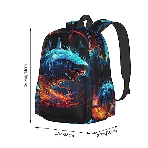 dreambest Shark Flame 3 Piece Large Capacity Backpack Set With Lunch Bag & Pencil Case, Perfect For Travel