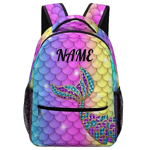 Fovanxixi Custom Rainbow Mermaid Scales Backpack for Kids Boys Girls Personalized Name Text Children Backpack School Bag Customized Daypack Schoolbag for Student Bookbag