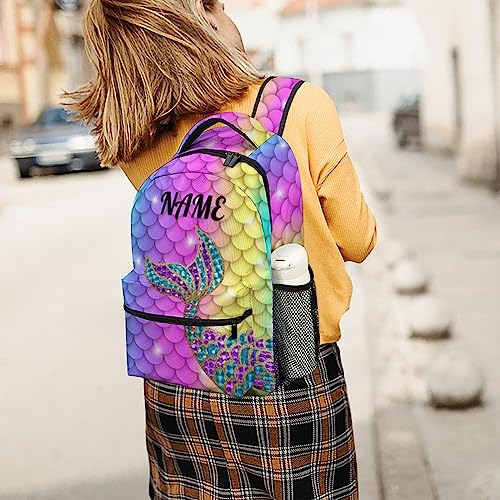 Fovanxixi Custom Rainbow Mermaid Scales Backpack for Kids Boys Girls Personalized Name Text Children Backpack School Bag Customized Daypack Schoolbag for Student Bookbag