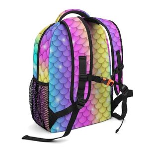 Fovanxixi Custom Rainbow Mermaid Scales Backpack for Kids Boys Girls Personalized Name Text Children Backpack School Bag Customized Daypack Schoolbag for Student Bookbag