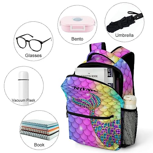 Fovanxixi Custom Rainbow Mermaid Scales Backpack for Kids Boys Girls Personalized Name Text Children Backpack School Bag Customized Daypack Schoolbag for Student Bookbag