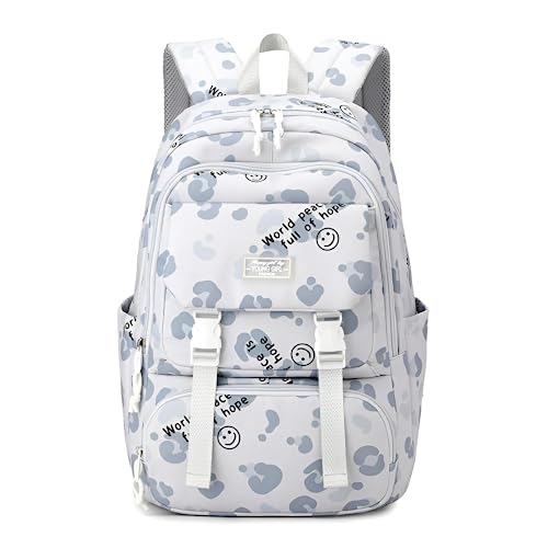 FITSEN Kawaii Backpack Graffiti and Letter Style Bookbag Aesthetic Outdoor Daypack (Grey)