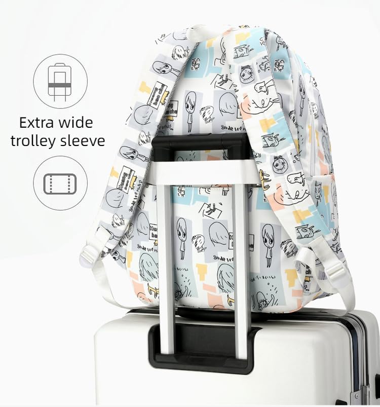 FITSEN Kawaii Backpack Graffiti and Letter Style Bookbag Aesthetic Outdoor Daypack (Grey)