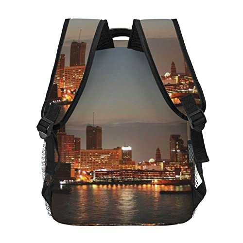 EVANEM Detroit Skyline Printed Laptop Backpack With Side Mesh Pockets Casual Backpack For Man Woman Travel Daypack