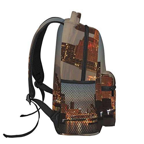 EVANEM Detroit Skyline Printed Laptop Backpack With Side Mesh Pockets Casual Backpack For Man Woman Travel Daypack