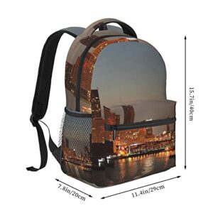 EVANEM Detroit Skyline Printed Laptop Backpack With Side Mesh Pockets Casual Backpack For Man Woman Travel Daypack