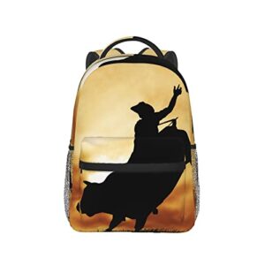 EVANEM Cool Bull Riding Printed Laptop Backpack With Side Mesh Pockets Casual Backpack For Man Woman Travel Daypack