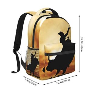 EVANEM Cool Bull Riding Printed Laptop Backpack With Side Mesh Pockets Casual Backpack For Man Woman Travel Daypack