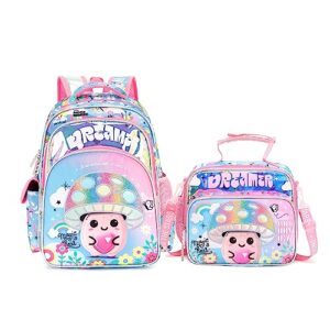 robhomily mushroom girls backpack with lunch box for elementary school