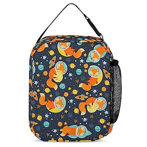 DTCCET 3PCS Space Fox Backpack Set, Cute Daypack Cartoon Galaxy Fox Shoulders Backpack with Multiple Pockets, Classic Laptop Bag with Lunch Tote Bags(Space & Fox)