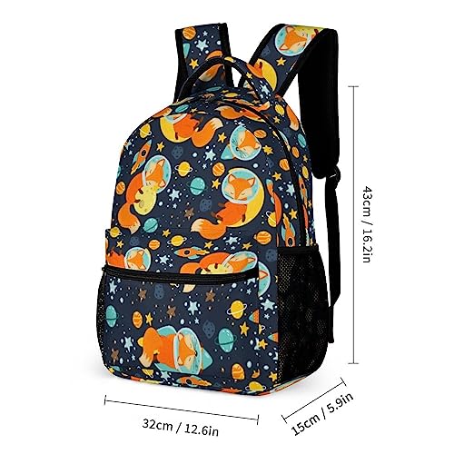 DTCCET 3PCS Space Fox Backpack Set, Cute Daypack Cartoon Galaxy Fox Shoulders Backpack with Multiple Pockets, Classic Laptop Bag with Lunch Tote Bags(Space & Fox)