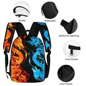 3PCS Ice & Fire Dragon Backpack Set, Stylish Laptop Bag Durable Dragon Daypack with Lunch Bags, Classic Shoulders Backpack(Ice & Fire Dragon)