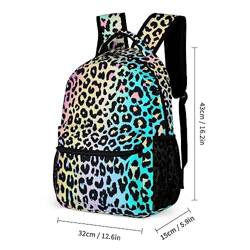 DTCCET 3PCS Multi-Colored Leopard Backpack Set, Stylish Laptop Bag Classic Leopard Daypack with Lunch Bags, Lightweight Shoulders Backpack with Multiple Pockets(Colorful Leopard)