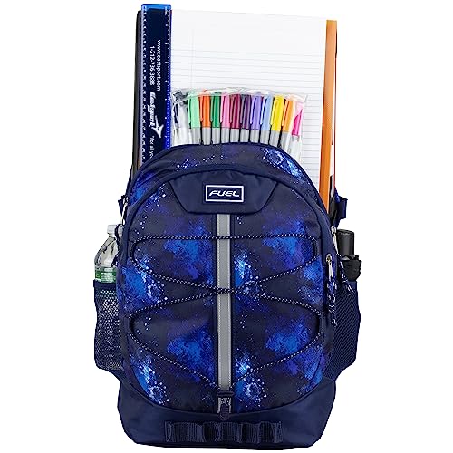 FUEL 18” Unisex Backpack Terra Sport Spacious Dual Compartment w/Laptop Sleeve and Bungee for Travel, College, Work - Dark Blue Galaxy