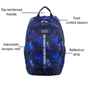 FUEL 18” Unisex Backpack Terra Sport Spacious Dual Compartment w/Laptop Sleeve and Bungee for Travel, College, Work - Dark Blue Galaxy