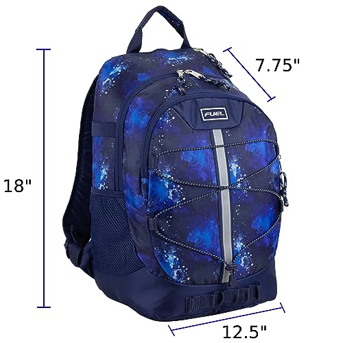 FUEL 18” Unisex Backpack Terra Sport Spacious Dual Compartment w/Laptop Sleeve and Bungee for Travel, College, Work - Dark Blue Galaxy