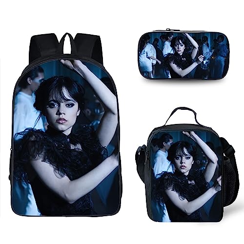 Wednesday Addams Backpack Three-Piece Set With Pencil Bag Lunch Bag And Backpack For Boys And Girls Goth-3