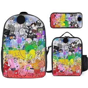 hei bai.jzq casual 3 in 1 backpack set anime bookbag with lunch box and pencil case