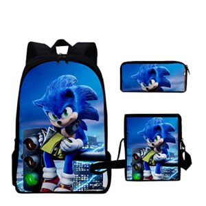 KAAUSE Cartoon 3PCS Backpack Travel Backpack school Backpack for Teen Boys and Girls Game Fans Gift Blue-One Size