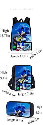 KAAUSE Cartoon 3PCS Backpack Travel Backpack school Backpack for Teen Boys and Girls Game Fans Gift Blue-One Size