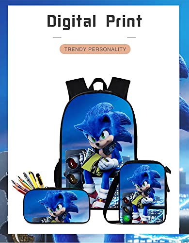 KAAUSE Cartoon 3PCS Backpack Travel Backpack school Backpack for Teen Boys and Girls Game Fans Gift Blue-One Size