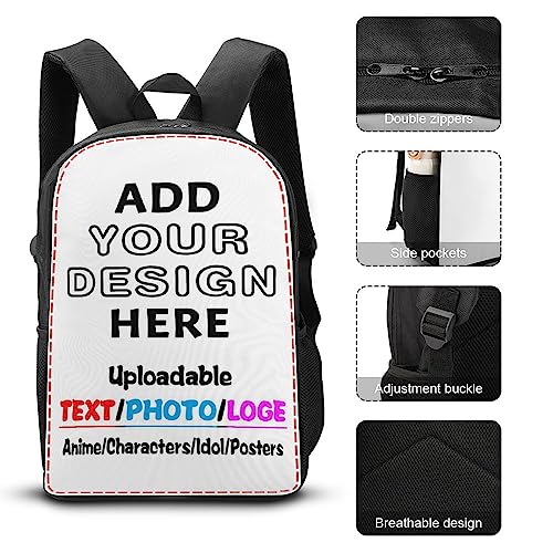 Custom Backpack Personalized Backpack With Add Your Photo Picture Text,Customize Travel Laptop Backpack for Men Women Casual Shoulder Bag 17In