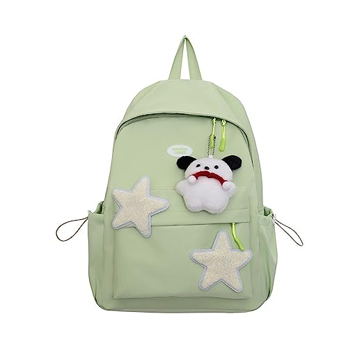 JHTPSLR Preppy Backpack Patches Stars Y2K Aesthetic Backpack with Plushies Cute Kawaii Backpack Supplies Book Bags Casual Daypack (Green)