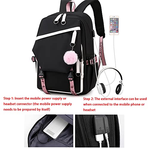 CUSALBOY 15.6 Inch Stylish Computer Backpack Teens Bag College School Casual Daypack With USB Port Business (black 3)