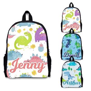 Glimmerday Custom Name Cartoon Dino Pink Green Backpack Personalized Daycare Bookbag Kindergarten Daypack for Girls Boys (Style 2)