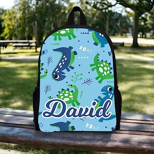 Glimmerday Custom Name Cartoon Dino Pink Green Backpack Personalized Daycare Bookbag Kindergarten Daypack for Girls Boys (Style 2)