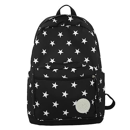 JHTPSLR Preppy Backpack Stars Backpack Kidcore Aesthetic Backpack Cartoon Print Backpack Stars Book Bags Laptop Backpack Supplies (Black)