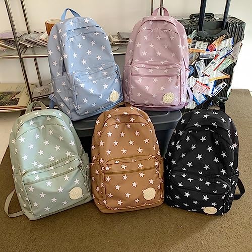 JHTPSLR Preppy Backpack Stars Backpack Kidcore Aesthetic Backpack Cartoon Print Backpack Stars Book Bags Laptop Backpack Supplies (Black)