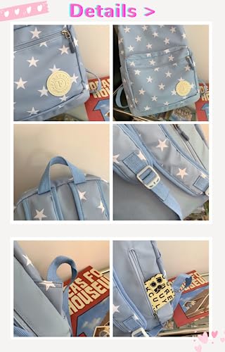 JHTPSLR Preppy Backpack Stars Backpack Kidcore Aesthetic Backpack Cartoon Print Backpack Stars Book Bags Laptop Backpack Supplies (Black)