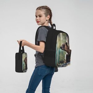 Grizzly Bear Print Backpack Large Capacity Travel Daypack With Lunch Bag And Pencil Case 3 In 1 For Women Men