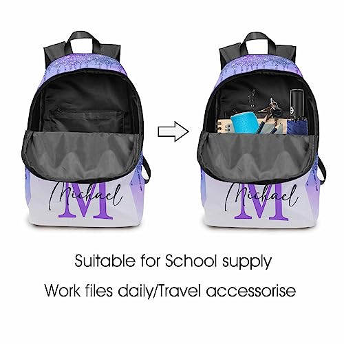 Personalized School Backpack for Daughter from Mom, Custom Gradient Blue & Purple Glitter Initial Logo Casual Daypacks Customized Travel Book Bag with Name Knapsack Schoolbag for Teens Boys Girls College