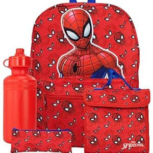 Marvel Backpack Set | Kids Backpack, Lunchbag, Water Bottle and Pencil Case Set | spider man backpack | Official Merchandise | Red