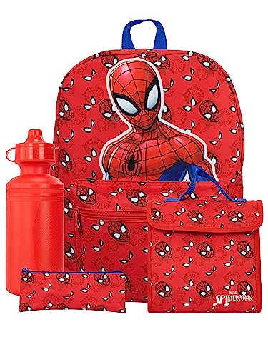 Marvel Backpack Set | Kids Backpack, Lunchbag, Water Bottle and Pencil Case Set | spider man backpack | Official Merchandise | Red