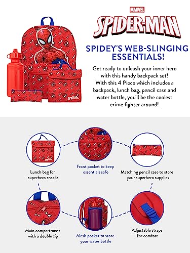 Marvel Backpack Set | Kids Backpack, Lunchbag, Water Bottle and Pencil Case Set | spider man backpack | Official Merchandise | Red