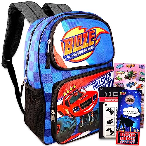 Blaze and the Monster Machines Backpack for Boys - Bundle with 16” Blaze Backpack, Decals, Stickers, More | Blaze School Supplies for Kids 4-6