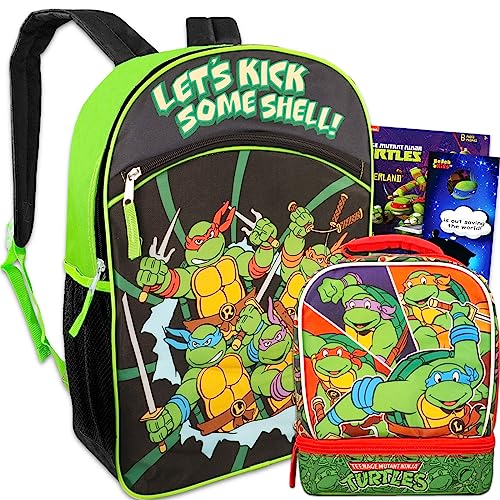 Teenage Mutant Ninja Turtles Backpack with Lunch Box Set - Bundle with TMNT Backpack for School, Lunch Bag, Stickers, More | TMNT Backpack for Boys