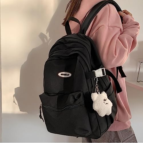 eaonitu Kawaii Backpack with Cute Plush Pendant Aesthetic Casual Travel Work Backpack 36 to 55L (Black)