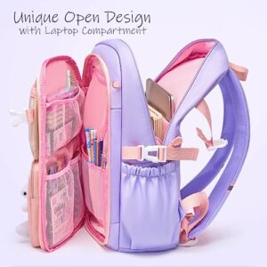 HZhuyu Kawaii Backpack with Cute Accessories Wide Open Bunny Cute Backpack Asthetic Backpack with Plush Pendenat (Large,Blue)