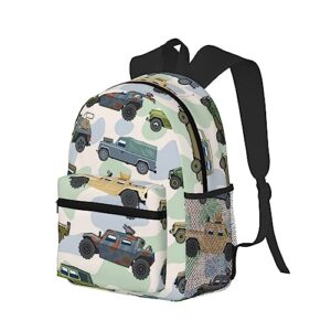 affilleve military vehicle vector army car and armored truck small toddler kid school backpack, boys&girls preschool kindergarten bookbags, nursery daycare elementary bags