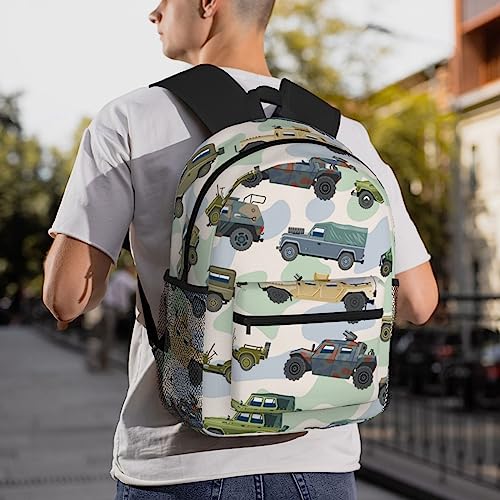 Affilleve Military Vehicle Vector Army Car And Armored Truck Small Toddler Kid School Backpack, Boys&Girls Preschool Kindergarten Bookbags, Nursery Daycare Elementary Bags