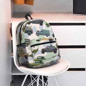 Affilleve Military Vehicle Vector Army Car And Armored Truck Small Toddler Kid School Backpack, Boys&Girls Preschool Kindergarten Bookbags, Nursery Daycare Elementary Bags